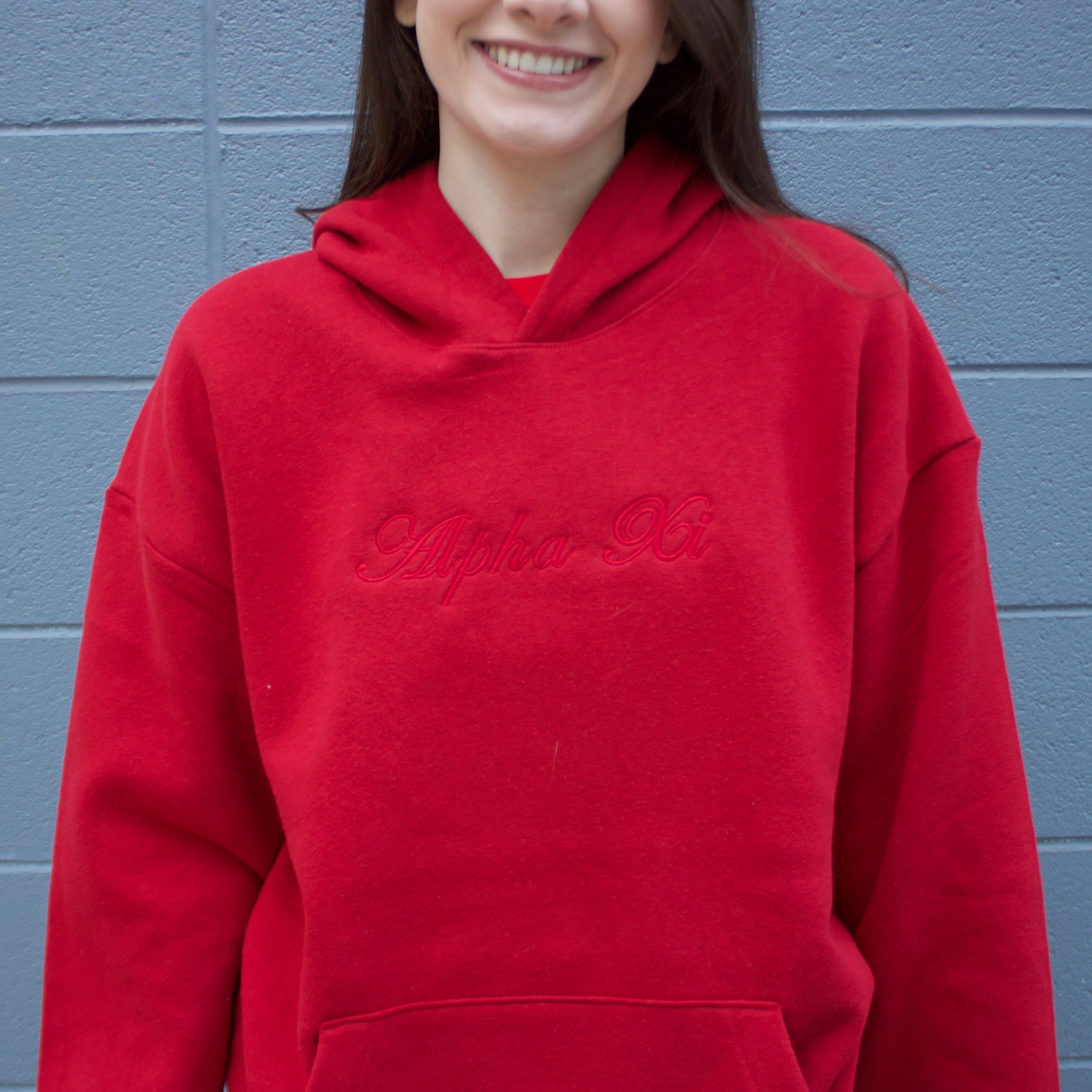 Classic Cursive Sorority Embroidered Tone on Tone Red Hoodie – The ...